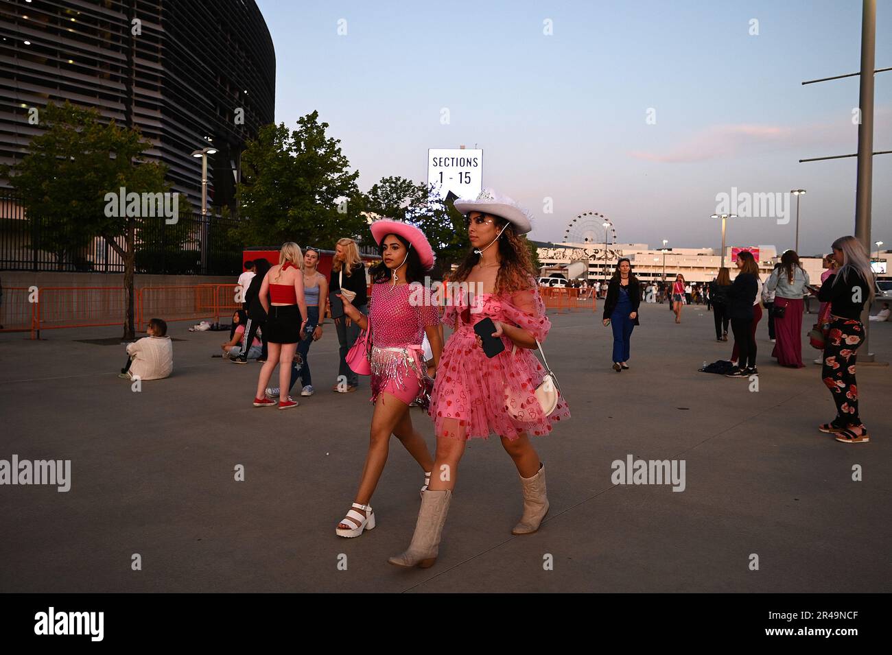 East Rutherford, USA. 26th May, 2023. Two women walk near gate ...