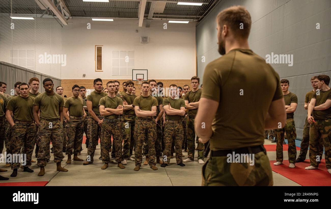 Norwegian Army Sgt. Buene, Level One Instructor, speaks to U.S. Marines ...