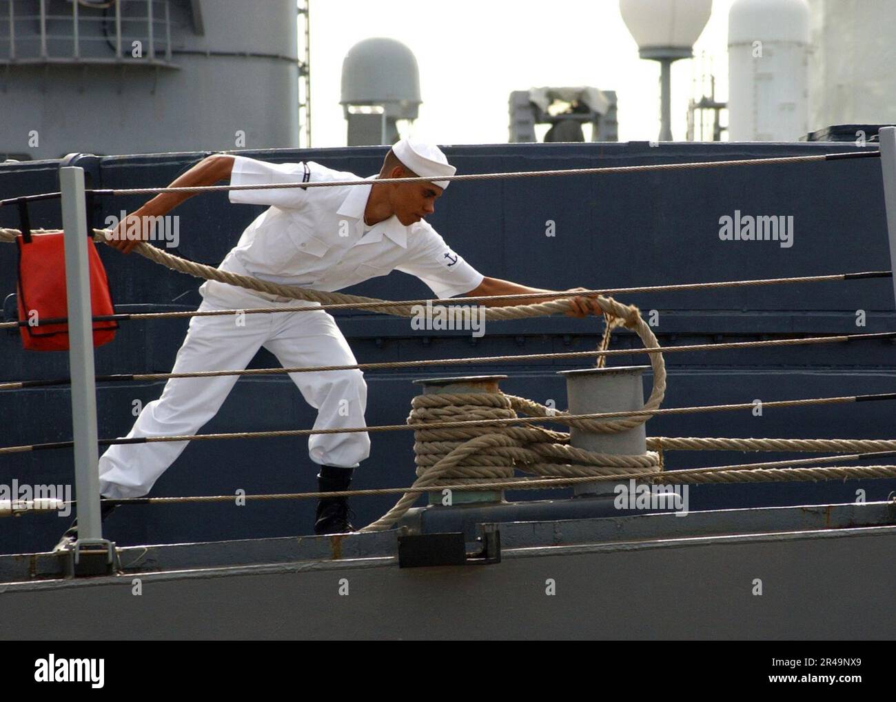 US Navy A line-handler aboard the guided missile frigate USS Reuben ...