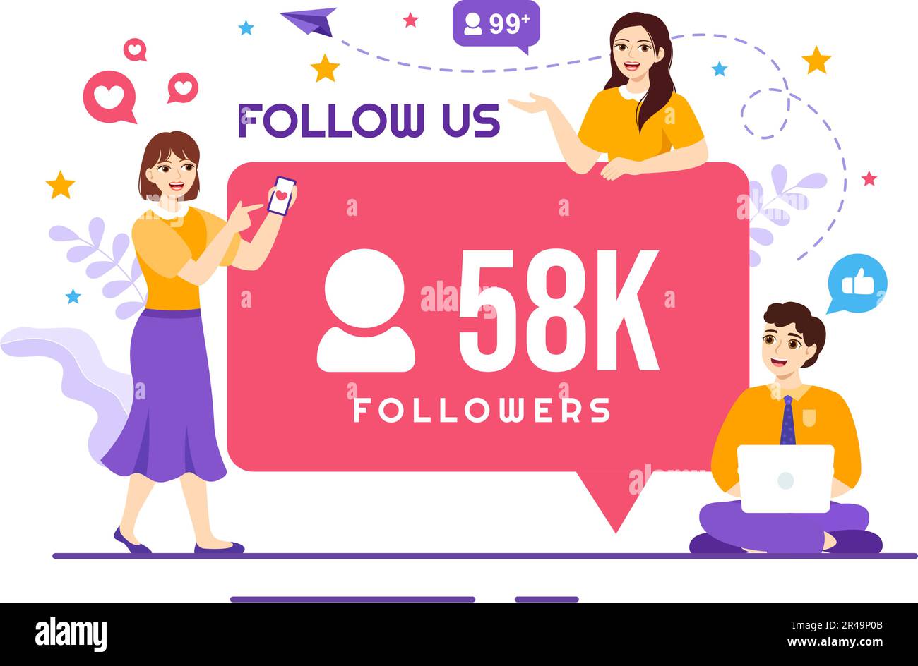 Follow Us and Like Vector Illustration for Internet Advertisement of a ...