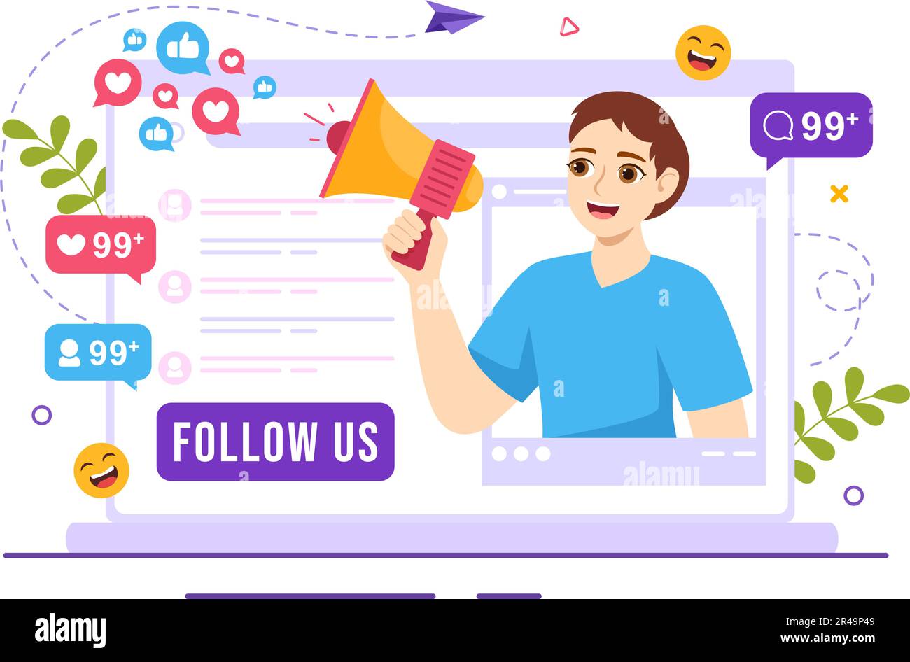 Follow Us and Like Vector Illustration for Internet Advertisement of a ...