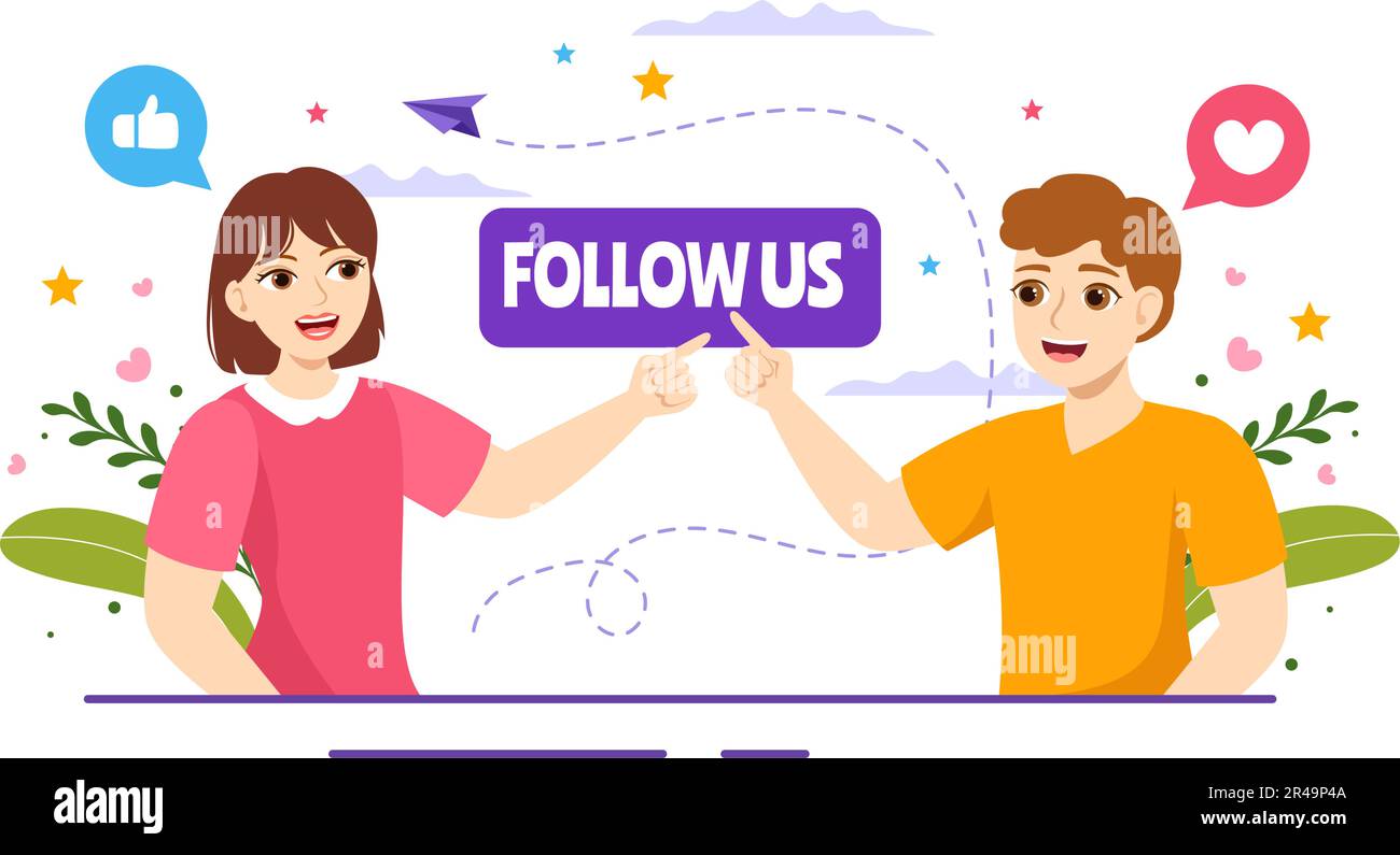 Follow Us and Like Vector Illustration for Internet Advertisement of a ...