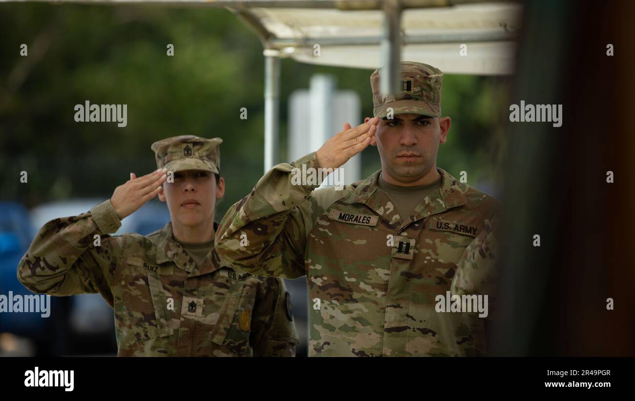 U.S. Army Reserve 1st Sgt. Karen Ruiz and Capt. Jose Morales, 35th ...