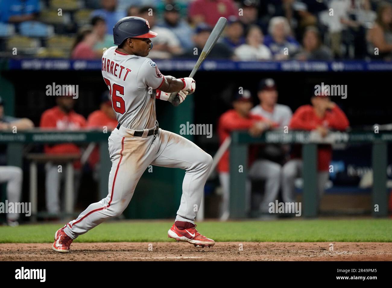 Washington Nationals' Stone Garrett hits a single during the ninth ...