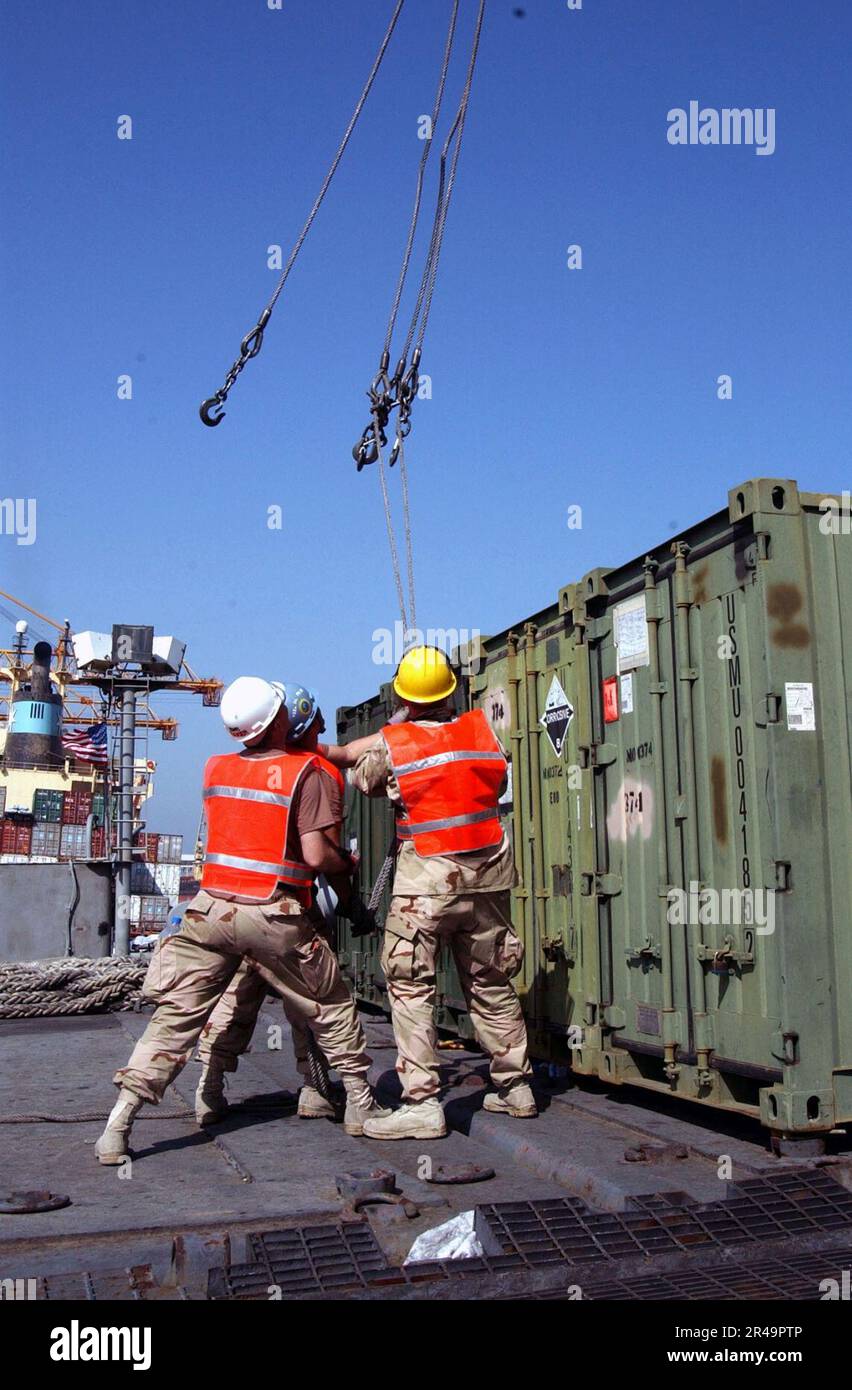 US Navy Members assigned to Naval Expeditionary Logistics Support Force ...