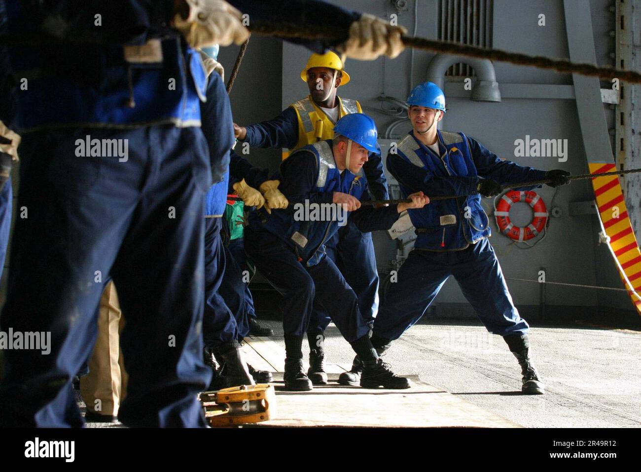 US Navy Sailors assigned aboard the aircraft carrier USS Harry S ...