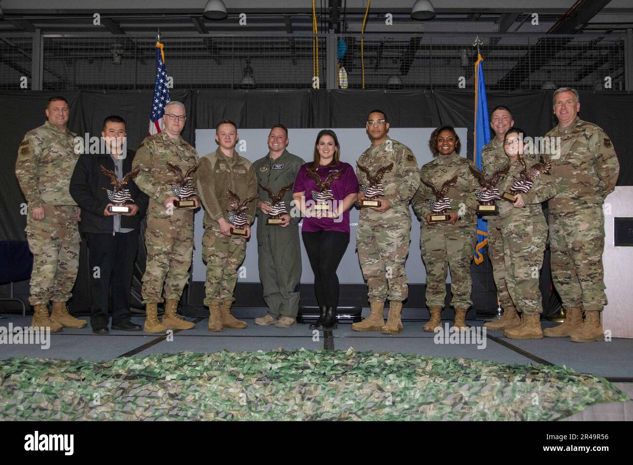 The 512th Airlift Wing Annual Awards winners pose for a photo with Col ...