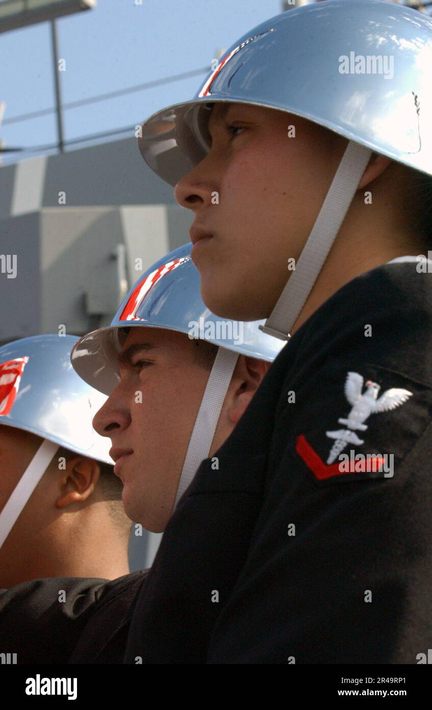 US Navy The color guard assigned to the guided missile destroyer USS ...