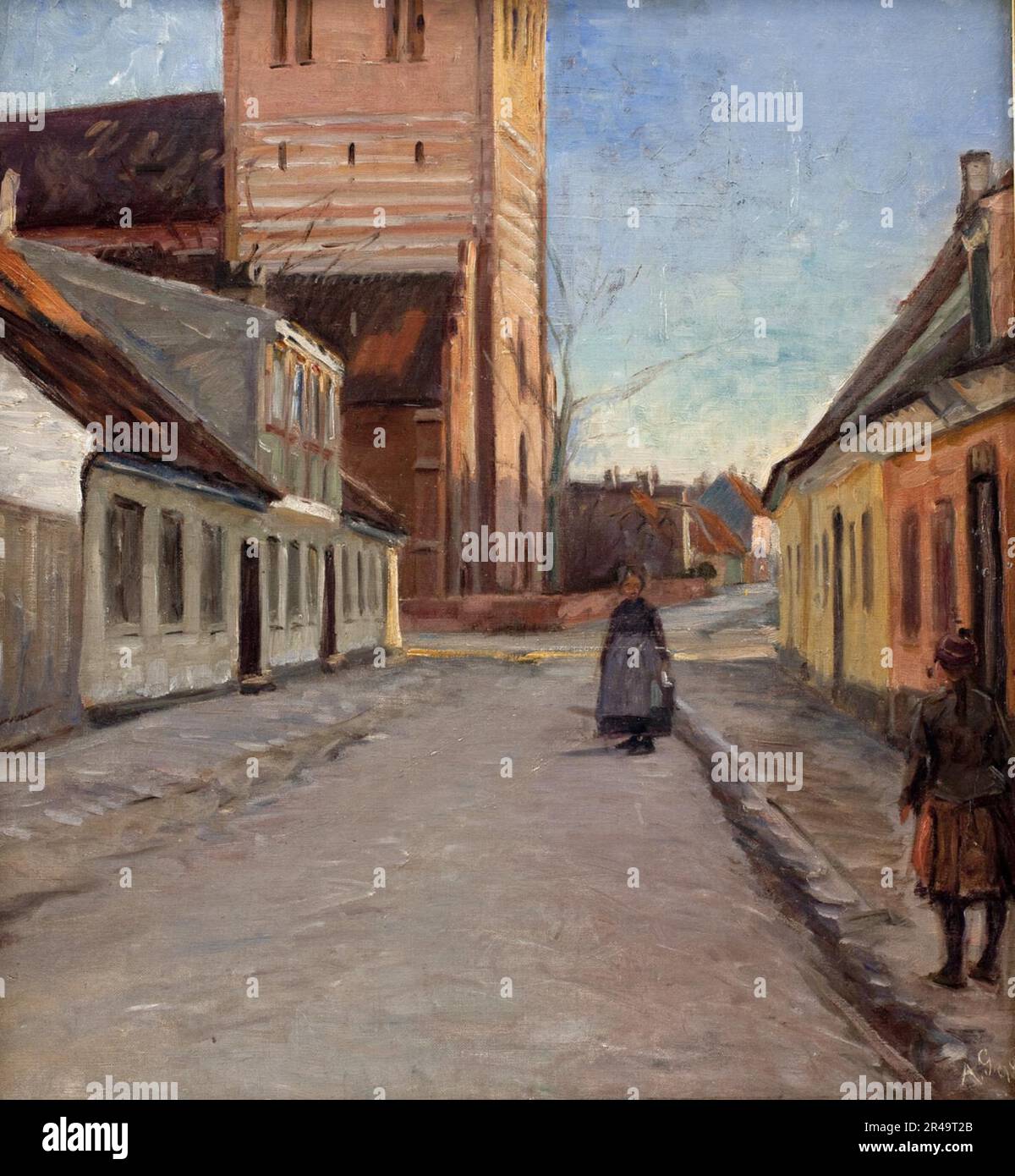 Street in Koge with Nicolai church on the left, 1898 Stock Photo - Alamy
