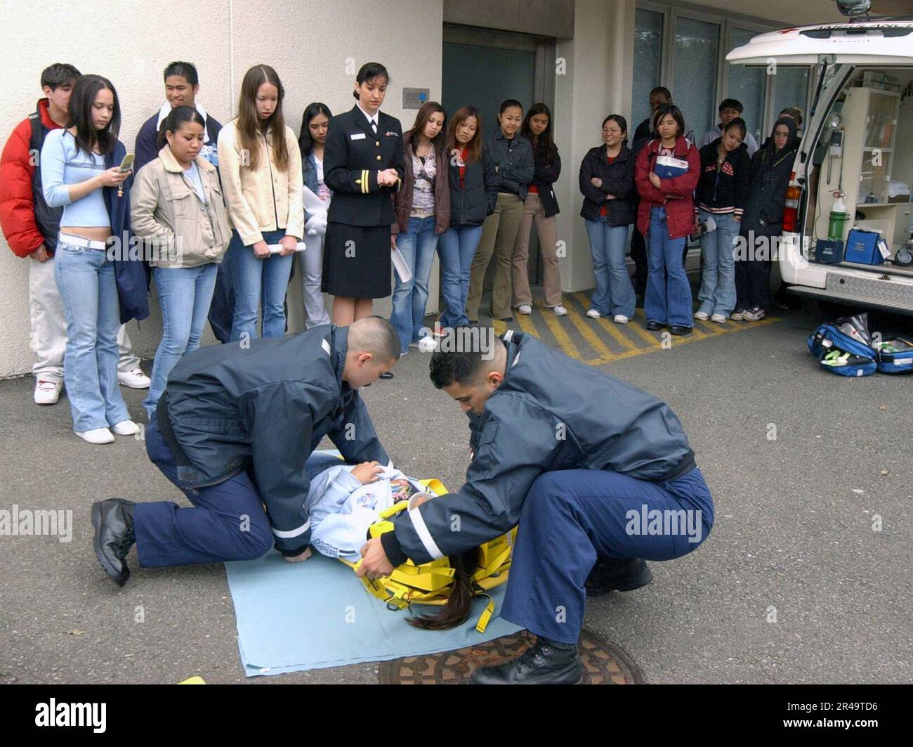 US Navy Hospital Corpsman demonstrate lifesaving techniques in the ...