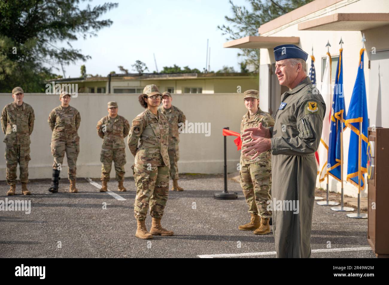 U.S. Air Force Brig. Gen. David Eaglin, 18th Wing commander, addresses ...