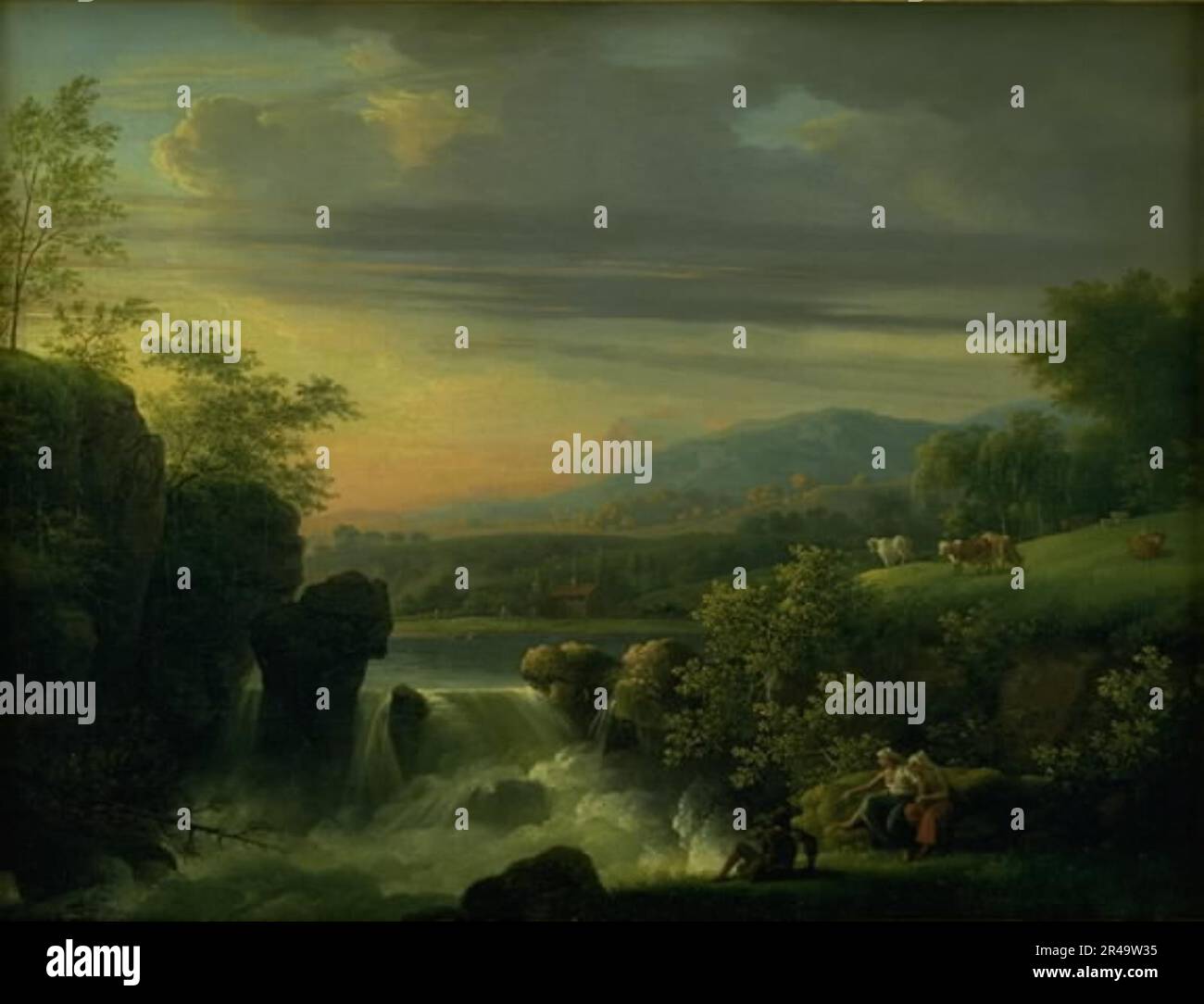 A Mountainous Landscape with a Waterfall. Sunrise, 1790 Stock Photo - Alamy