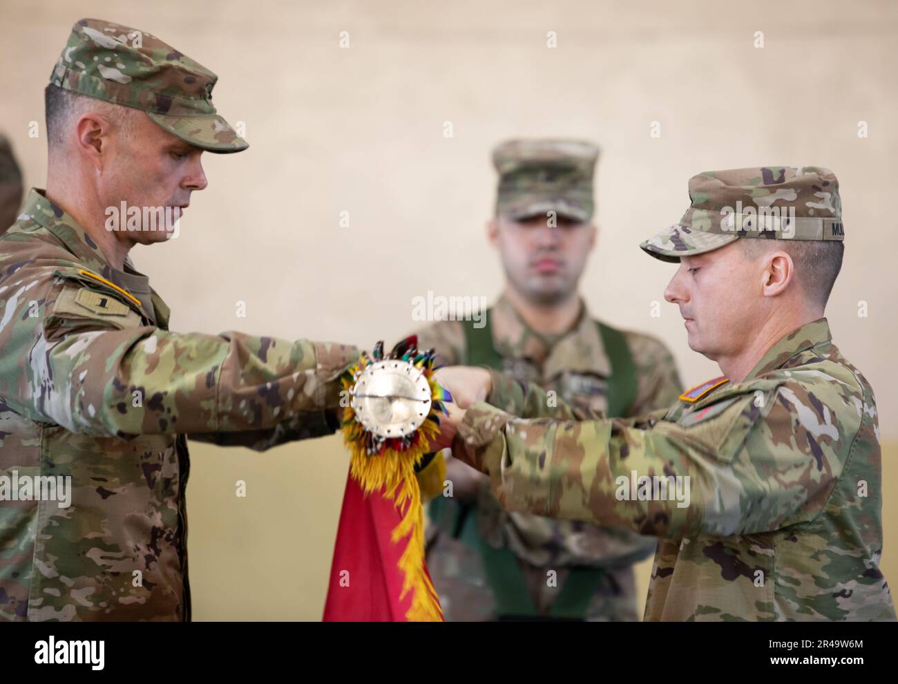 U.S. Army Maj. Gen. John V. Meyer III, left, commander of the 1st Infantry Division (1 ID) and ...