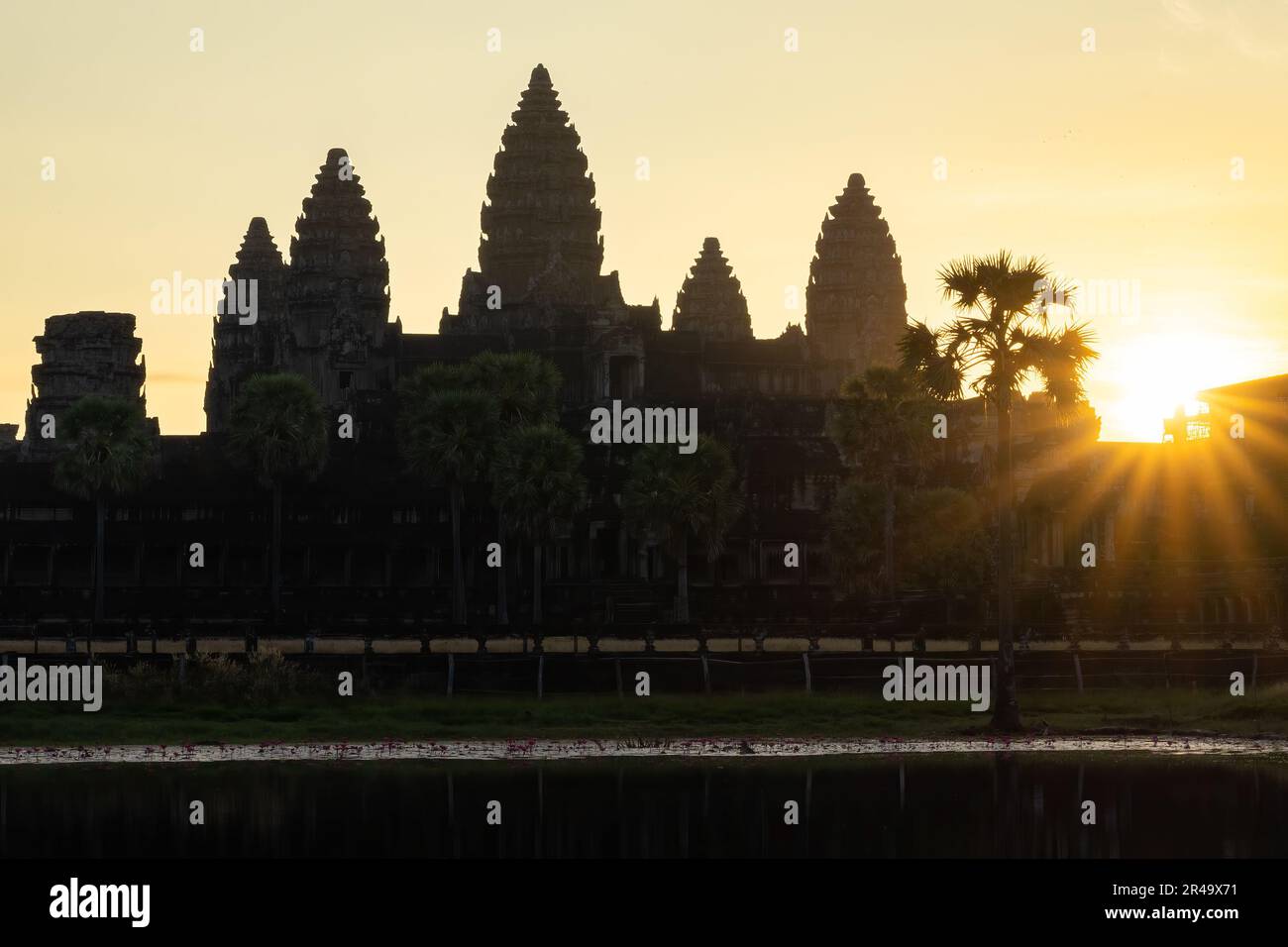 The gorgeous view of Angkor Wat Buddhist temple in Cambodia illuminated ...