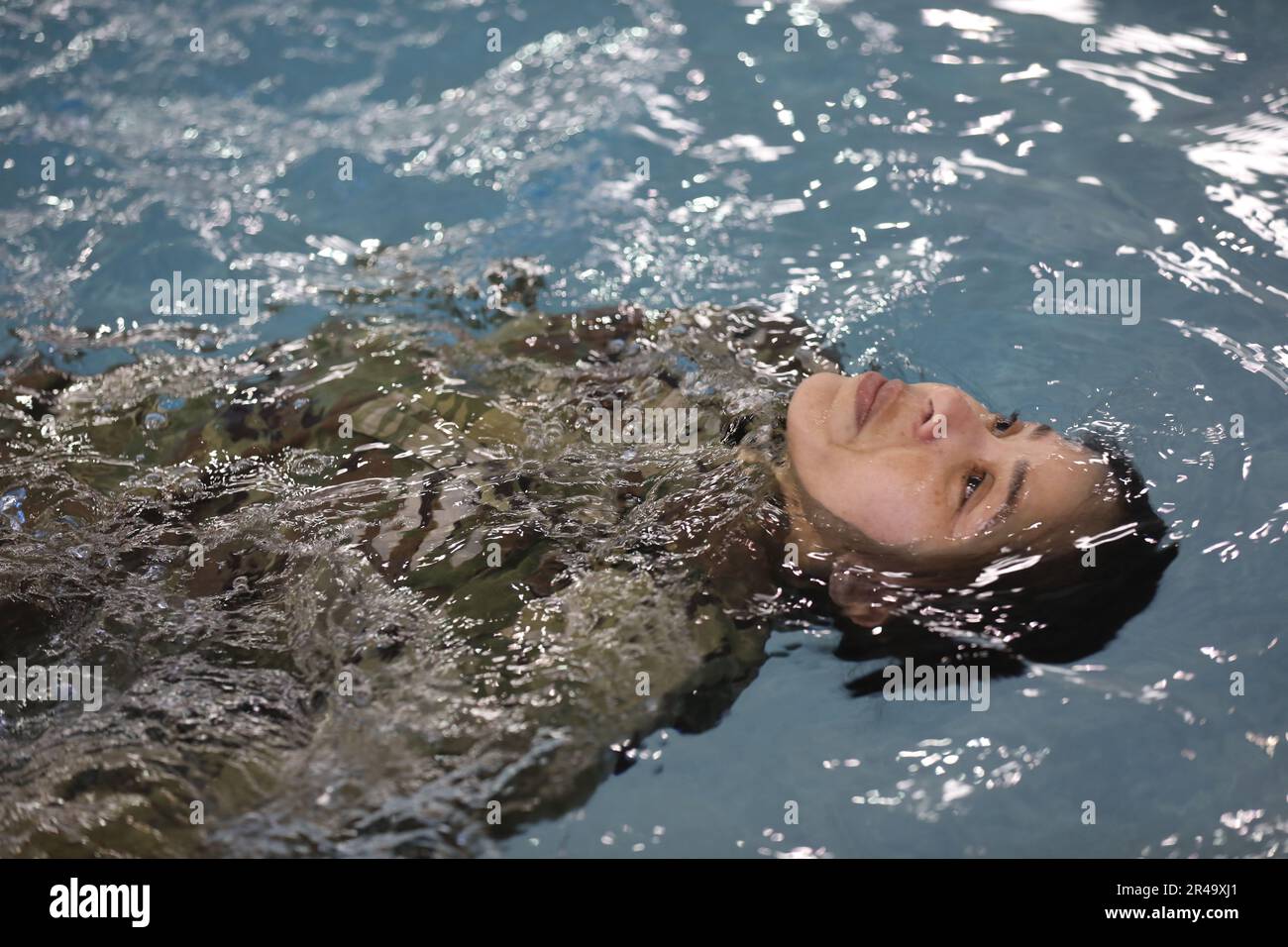 A Soldier conducts an Army Water Survival Assessment at the Lt. Gen ...