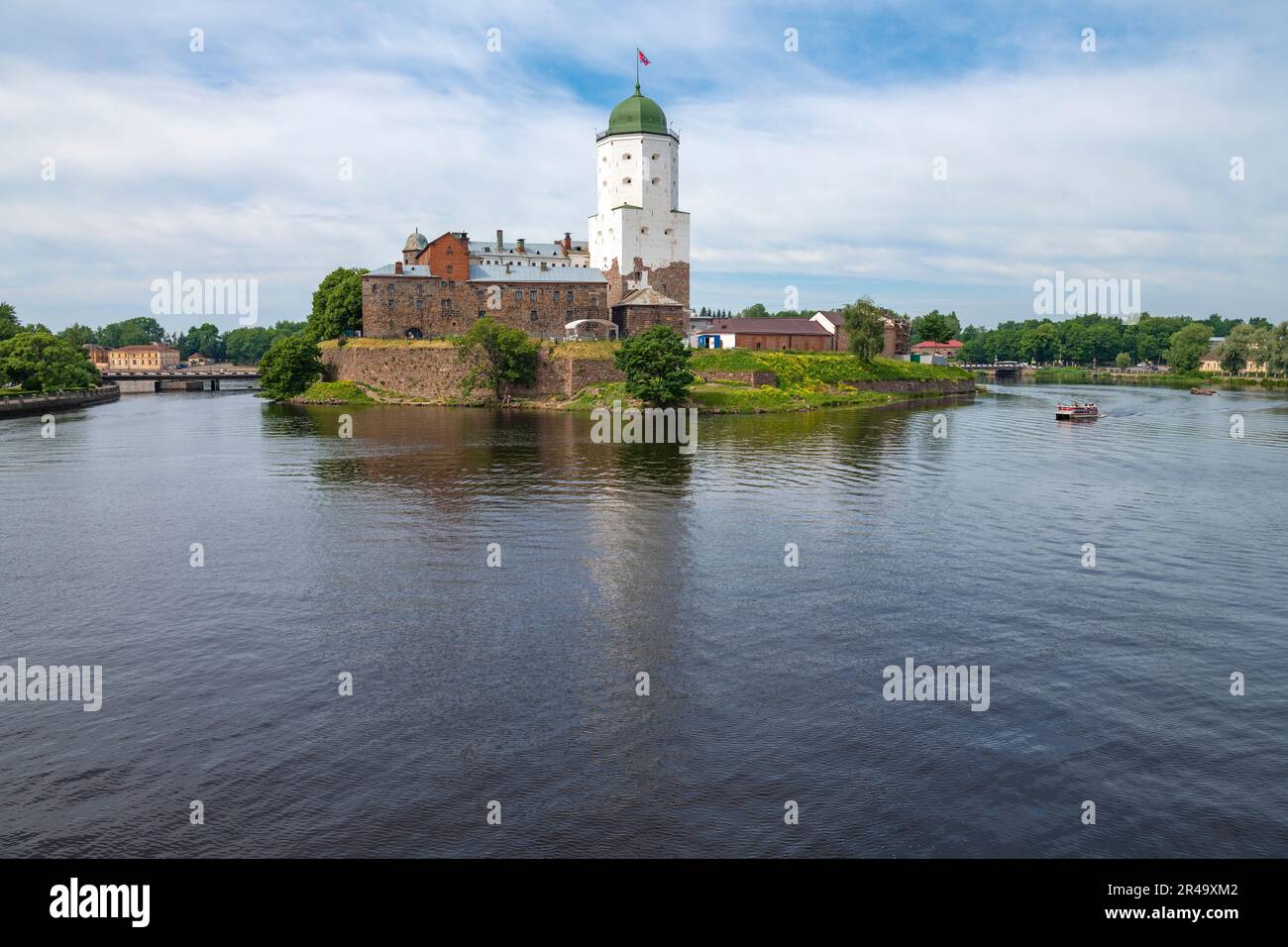View of the ancient Vyborg castle on a July morning. Vyborg, Russia ...