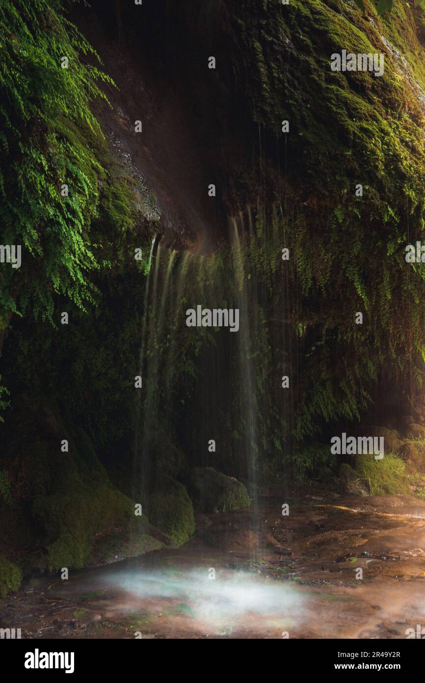 The rays of sunshine sparkle around a rock formation near the base of a ...