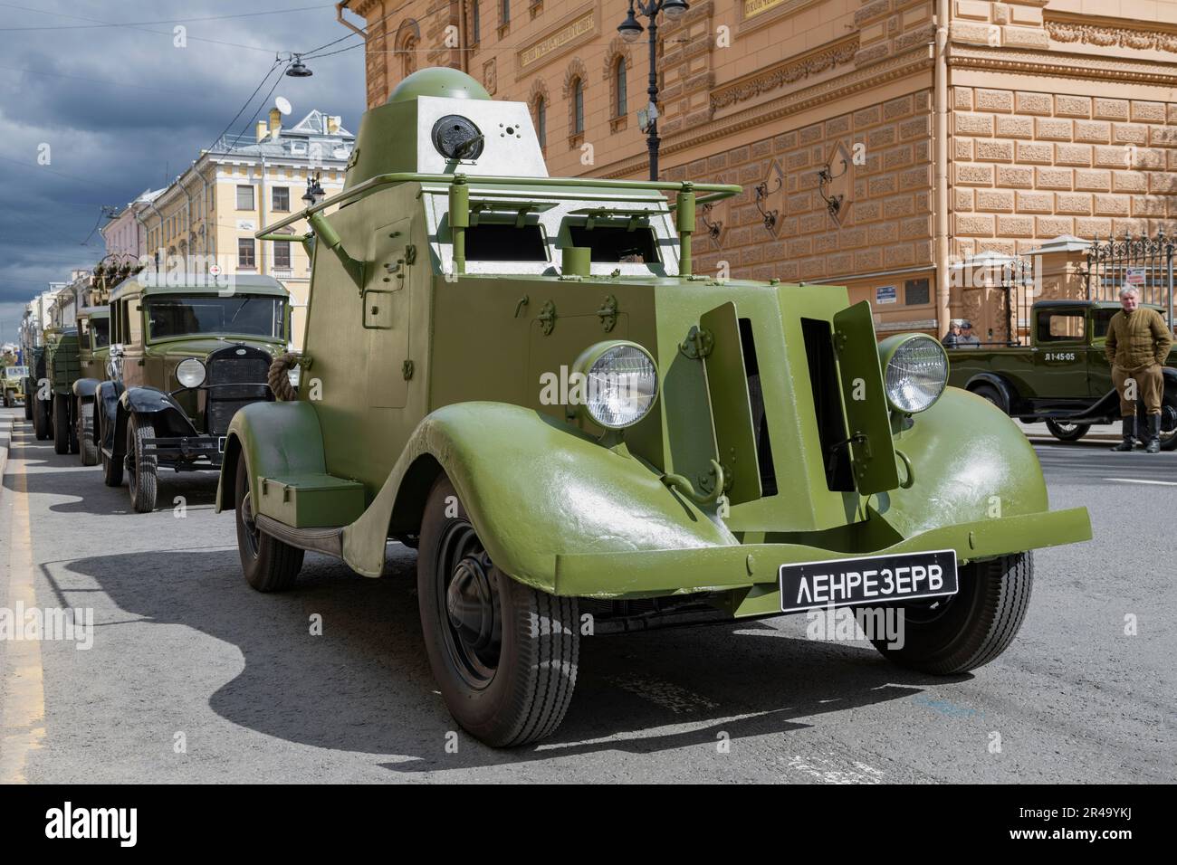 SAINT PETERSBURG, RUSSIA - MAY 04, 2023: Old soviet armored car BA-20 ...