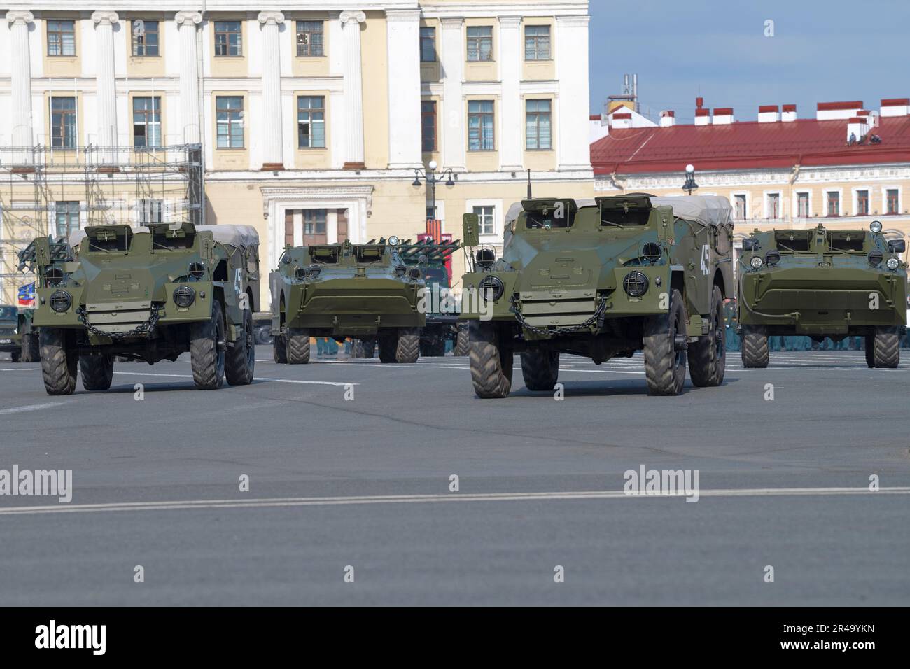 ST. PETERSBURG, RUSSIA - MAY 04, 2023: Old Soviet military vehicles BTR ...