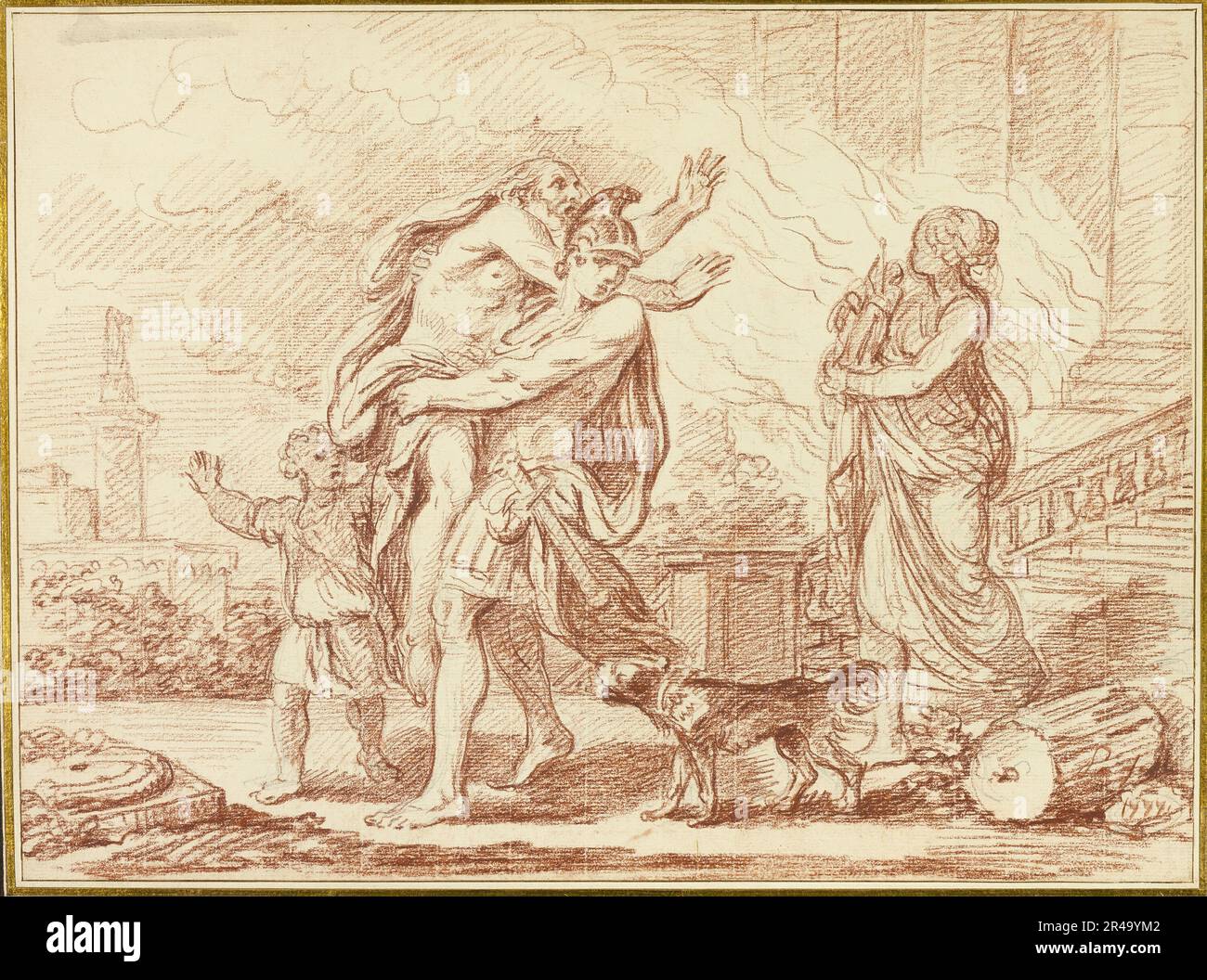 Aeneas Fleeing with Anchises from the Ruins of Troy, 1777 Stock Photo ...