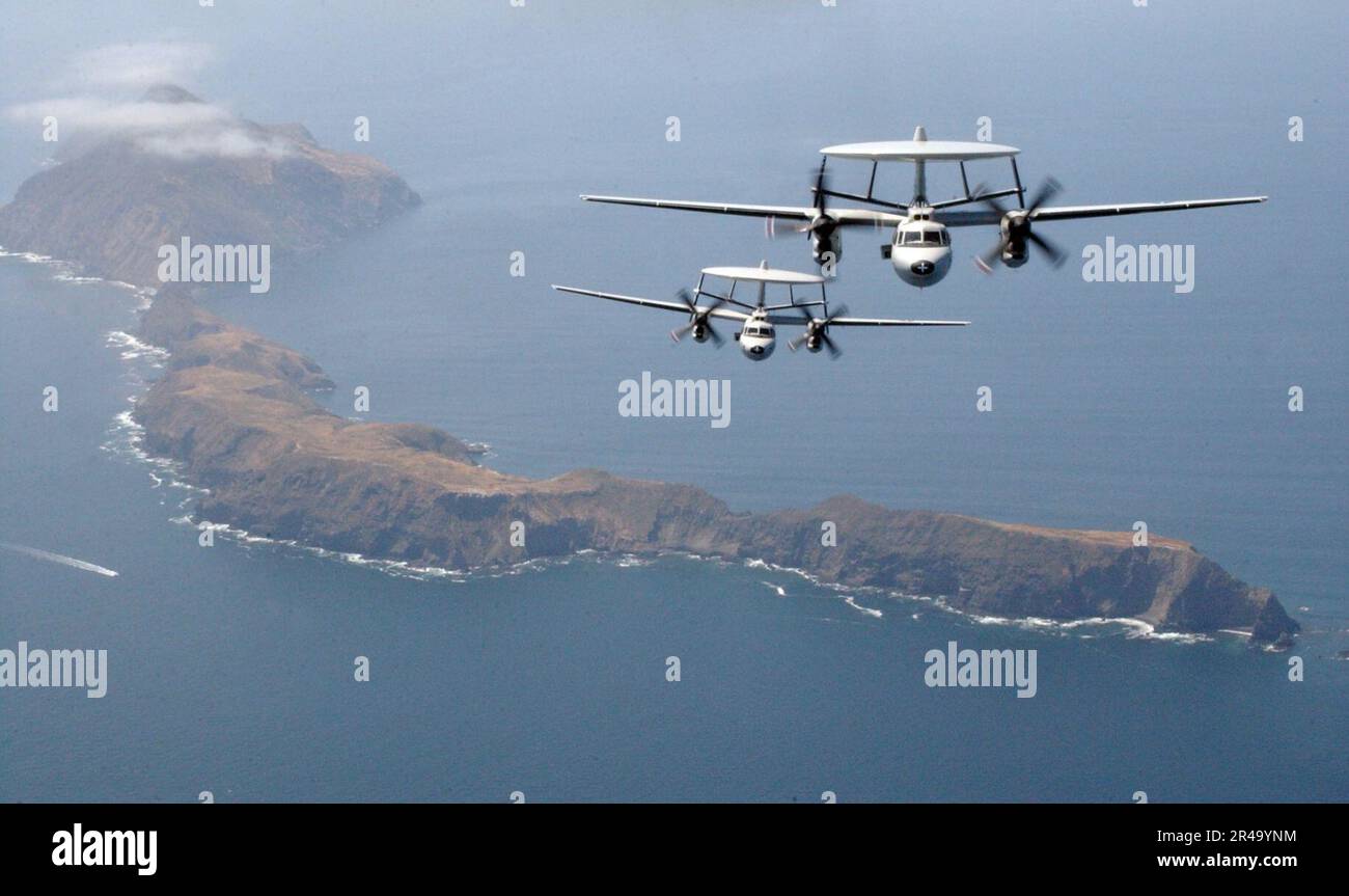 US Navy E-2C Hawkeyes fly in formation during a training exercise Stock ...
