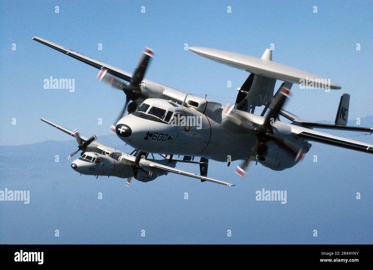 US Navy E-2C Hawkeyes fly in formation during a training exercise Stock ...