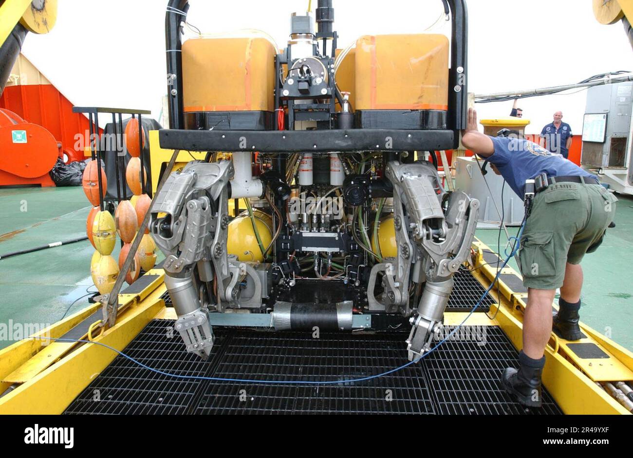 US Navy A Sailor inspects the Super Scorpio remote operated vehicle ...