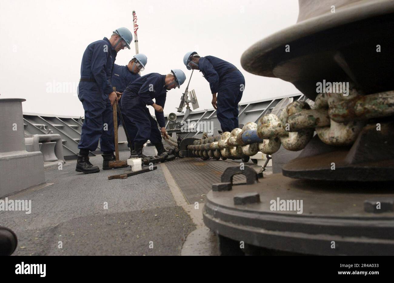 US Navy Deck Department Sailors aboard the guided missile cruiser USS ...