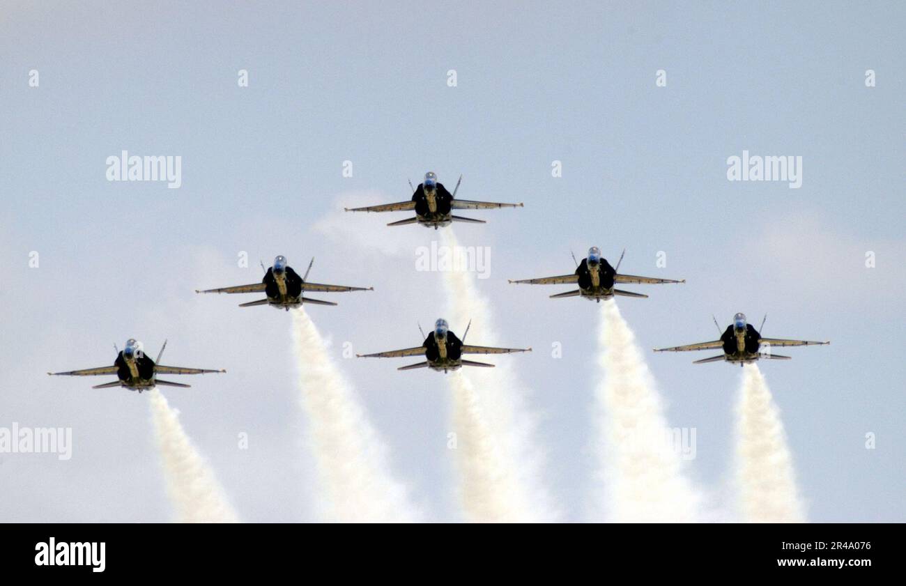 US Navy All six F-A-18A Hornets assigned to the Blue Angels, perform ...