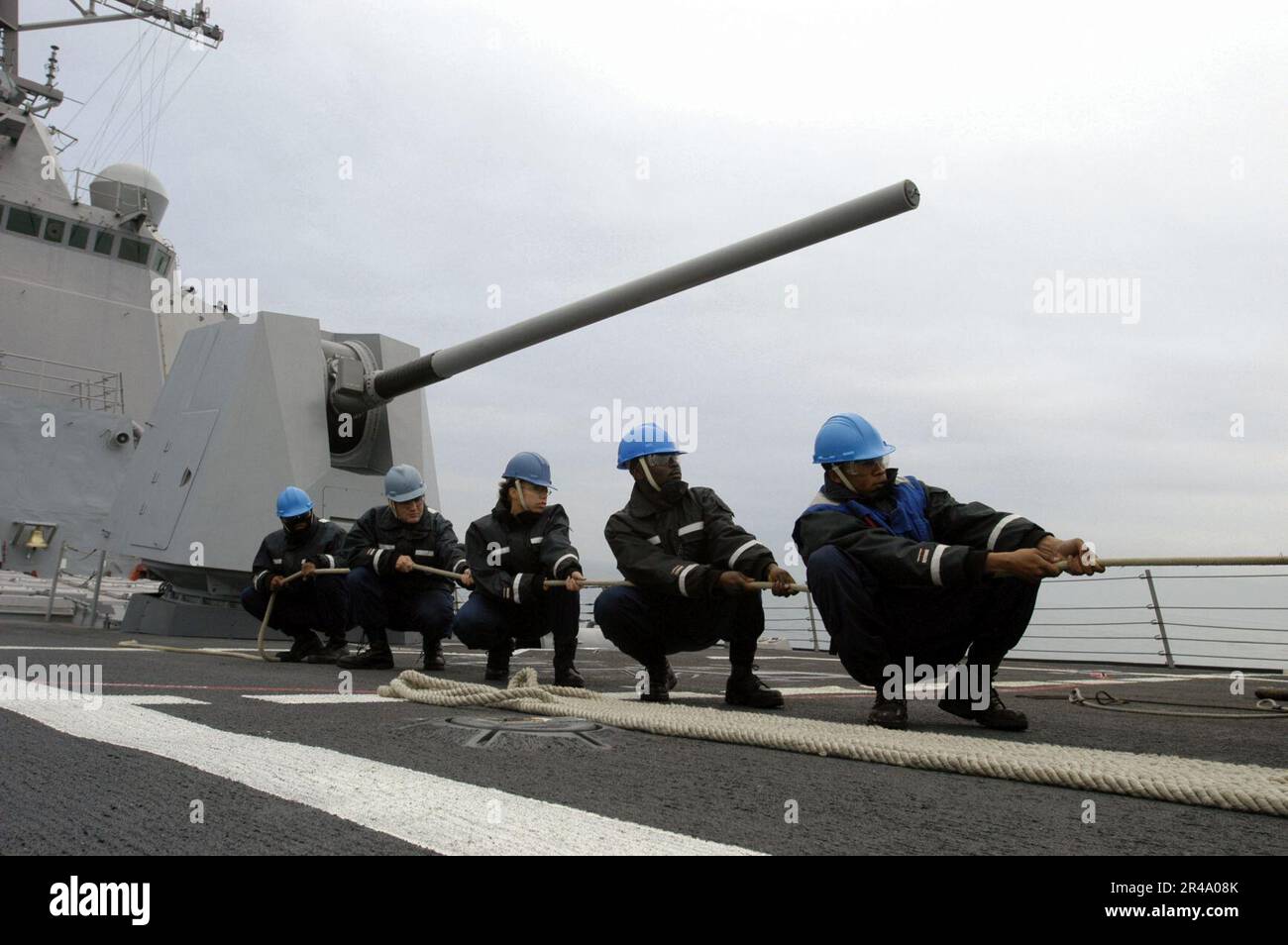 US Navy Deck department personnel assigned to the guided missile ...