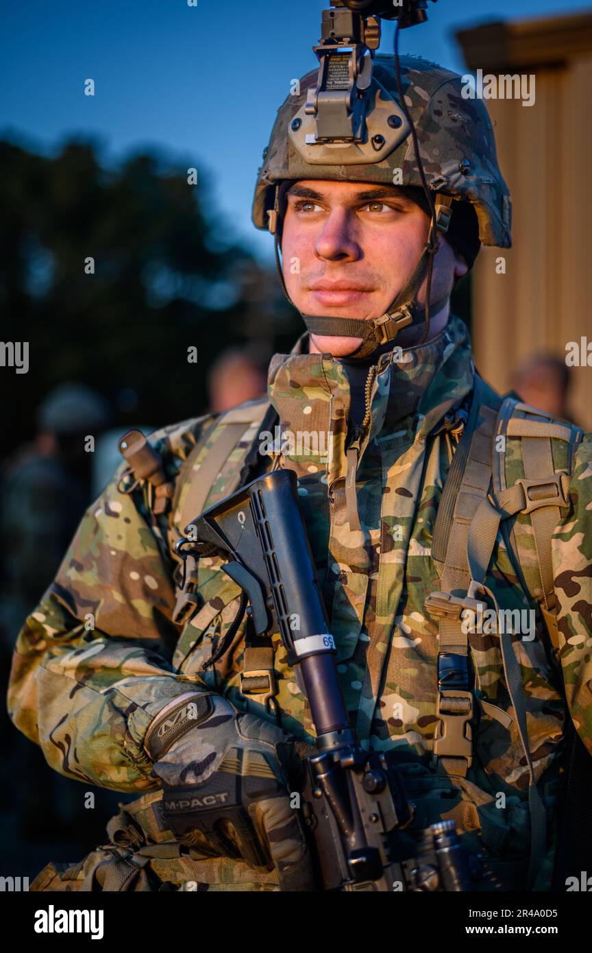 A U.S. Army Soldier, with Bravo Company, 1-114th Infantry Regiment ...