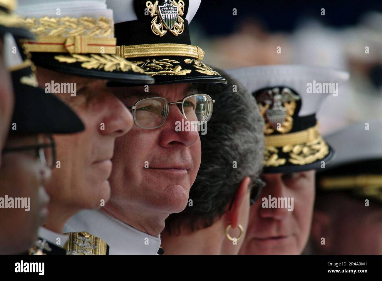 US Navy Chief of Naval Operations (CNO) Adm. Vern Clark, center, sits ...
