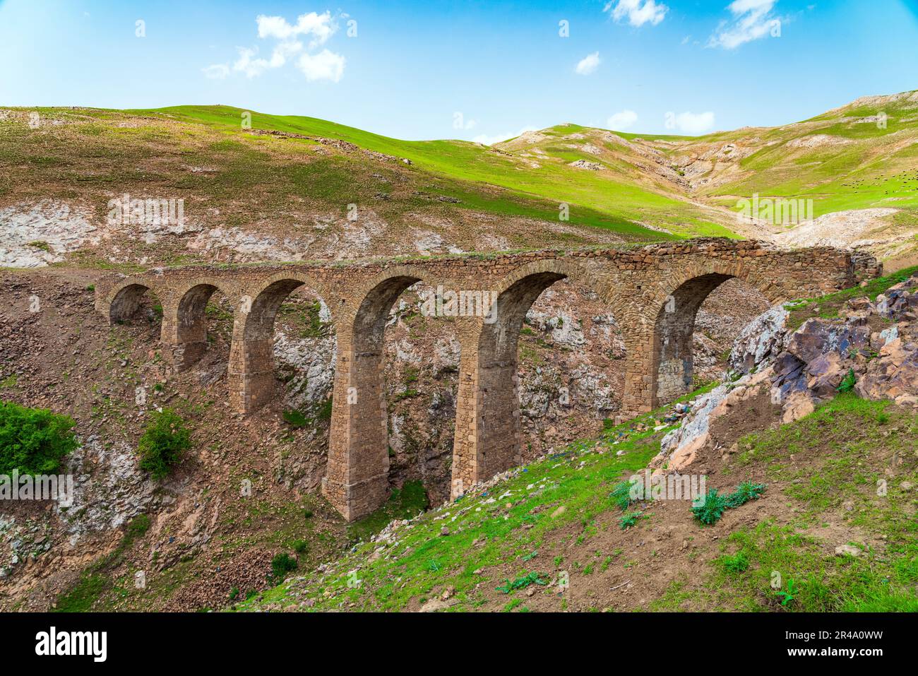 An ancient stone bridge in the suburbs of the city of Gadabay, built by ...