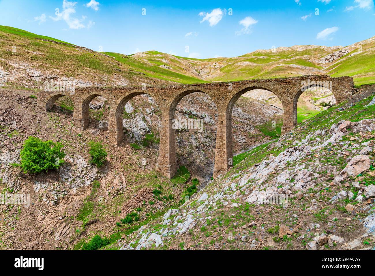 An ancient stone bridge in the suburbs of the city of Gadabay, built by ...