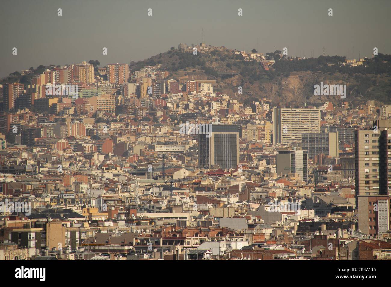 An aerial view of a bustling metropolitan area of Barcelona, Spain ...