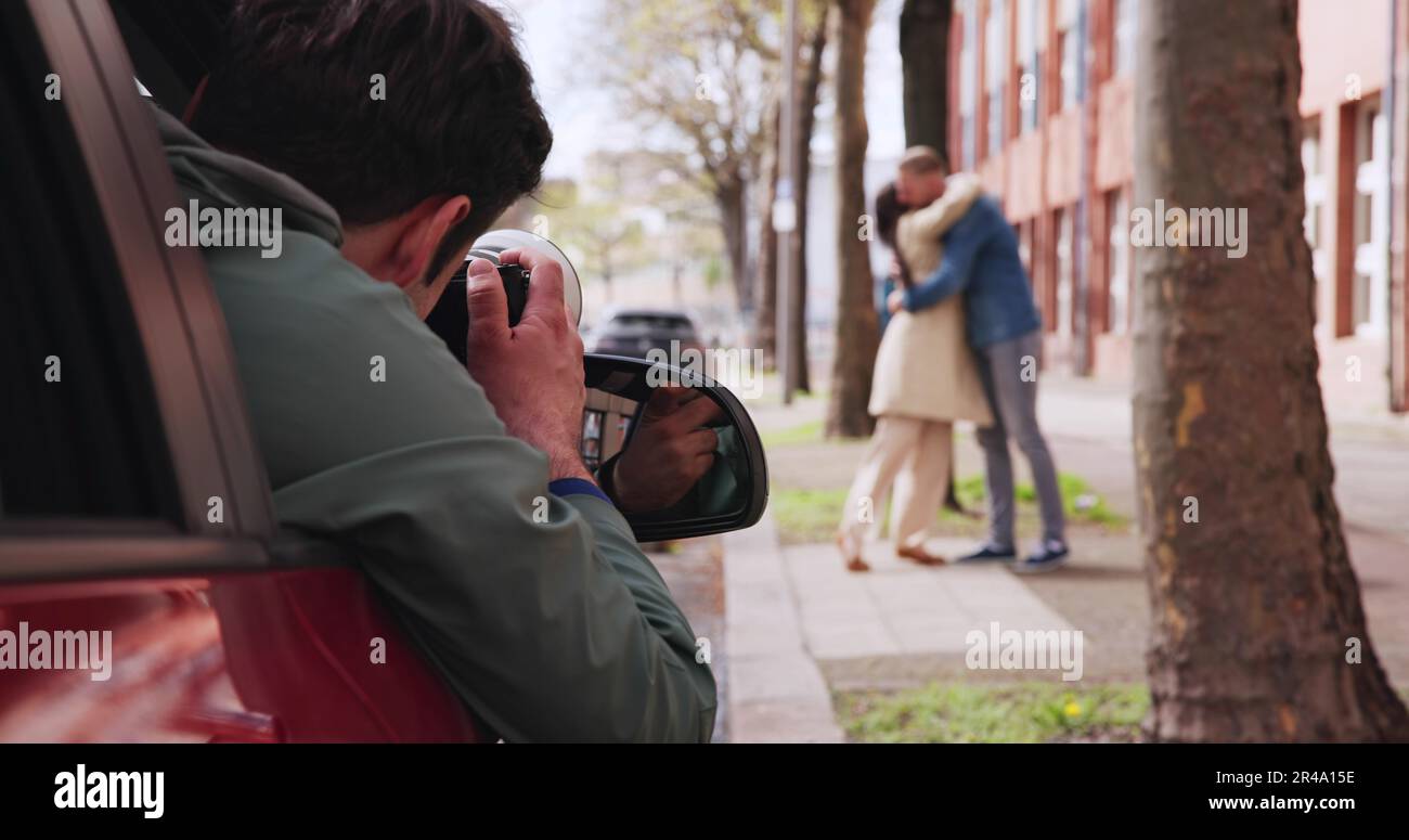 Private Detective Spying On Cheating Woman Wife Stock Photo - Alamy