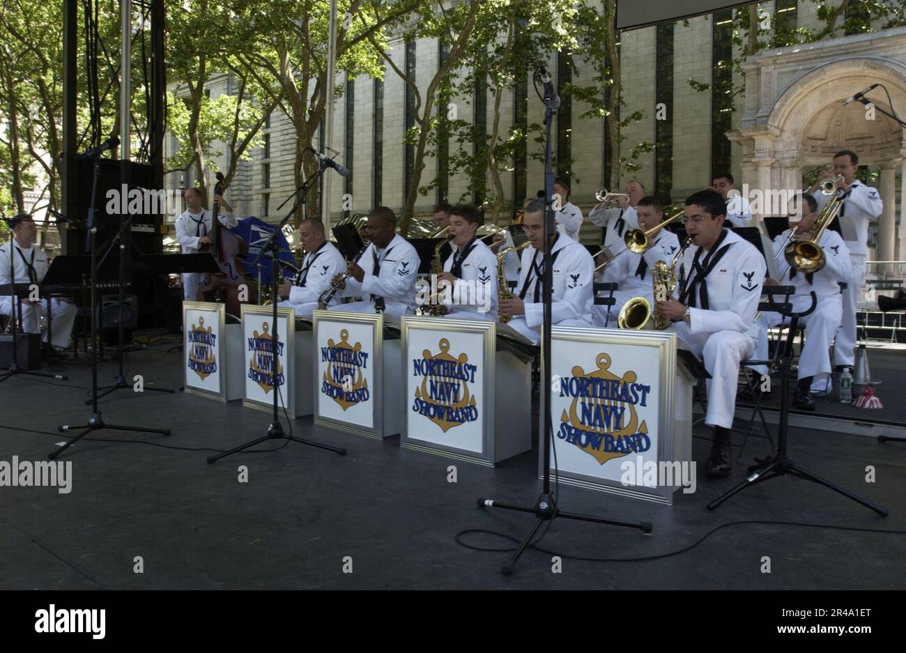 US Navy Sailors assigned to the U.S. Navy Region Northeast Band perform ...