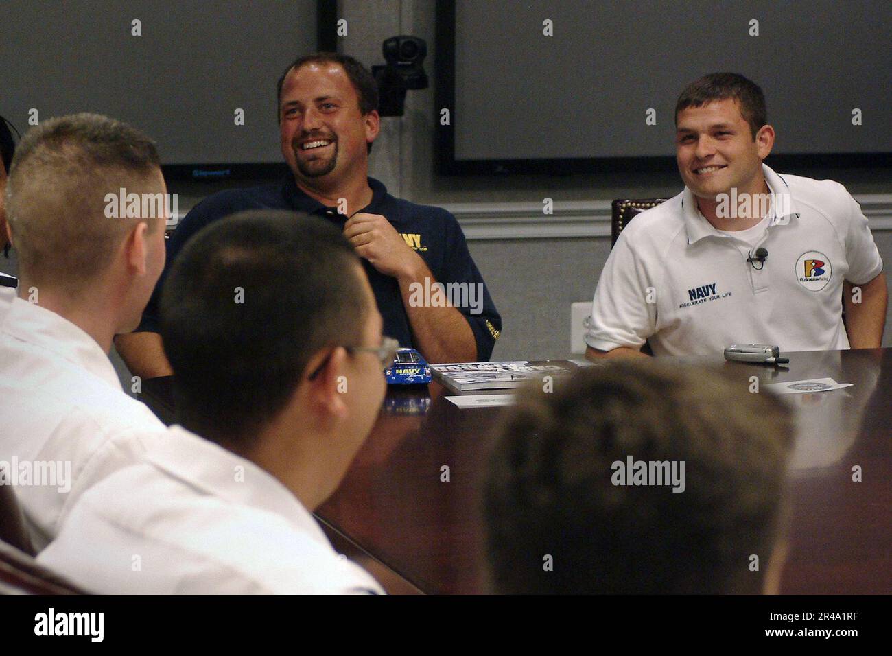 US Navy driver of the Navy sponsored NASCAR Bush Series No. 14 ...