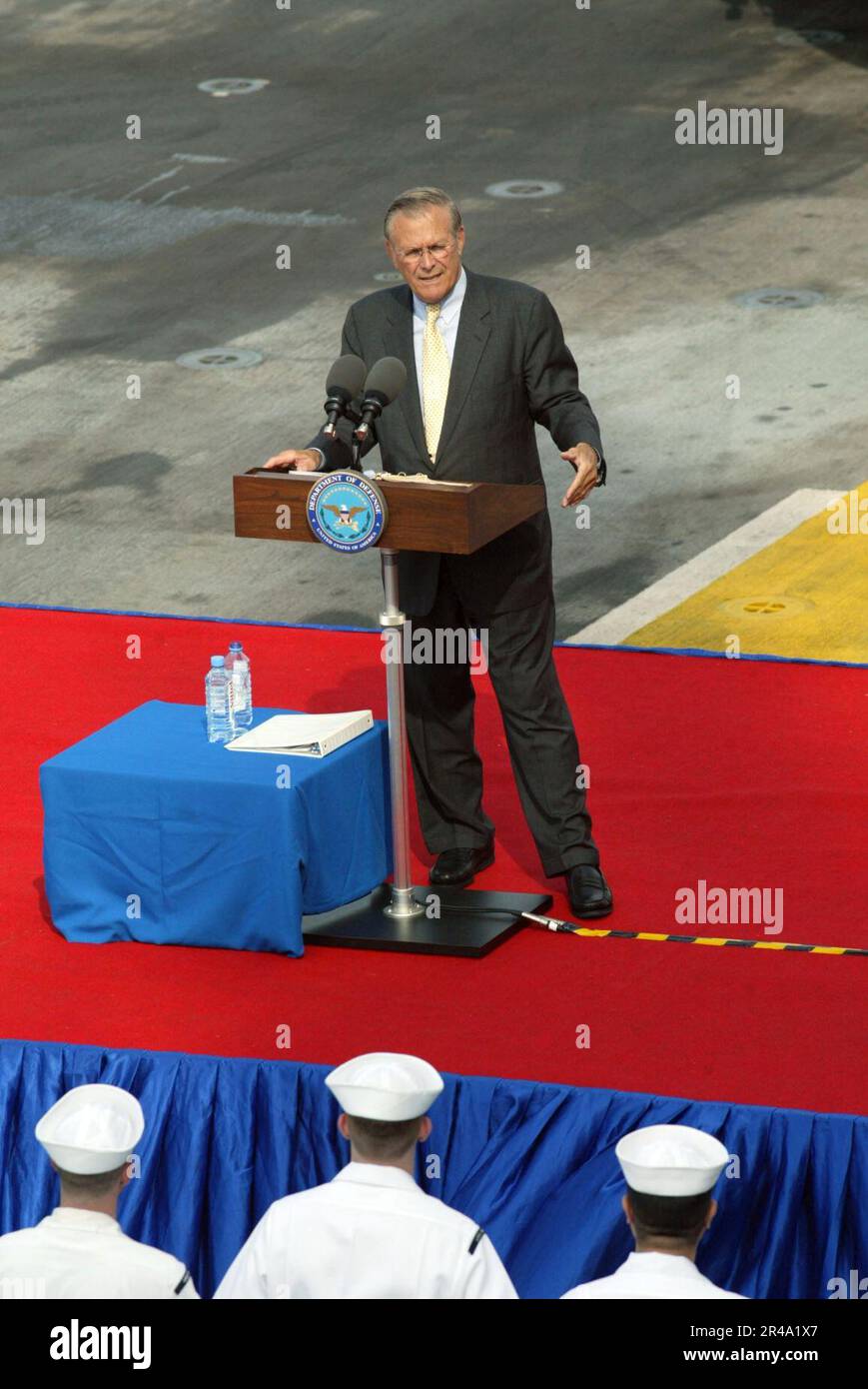 US Navy Secretary of Defense Donald Rumsfeld makes some comments after ...