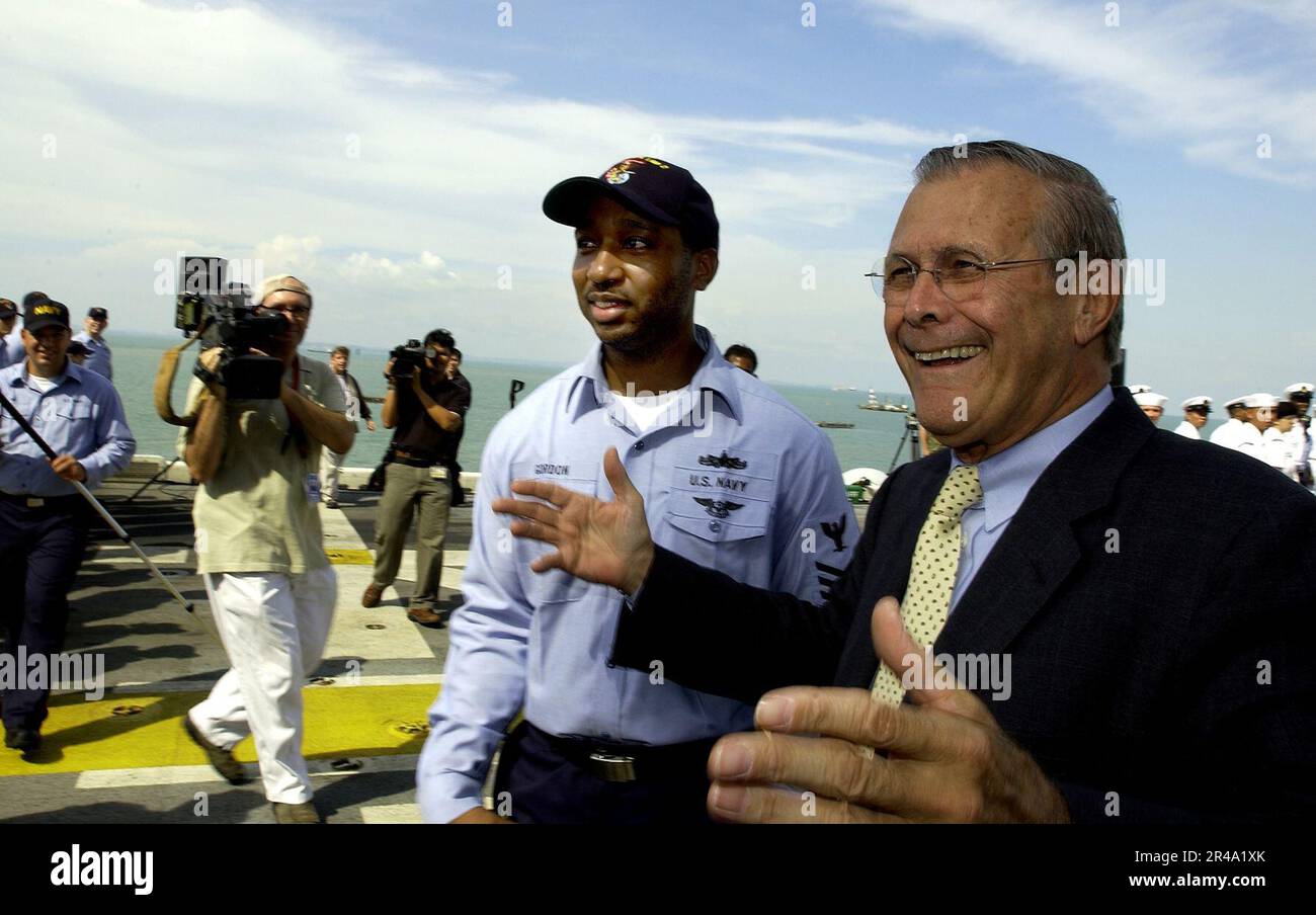 US Navy U.S. Secretary of Defense Donald Rumsfeld meets with Sailors ...