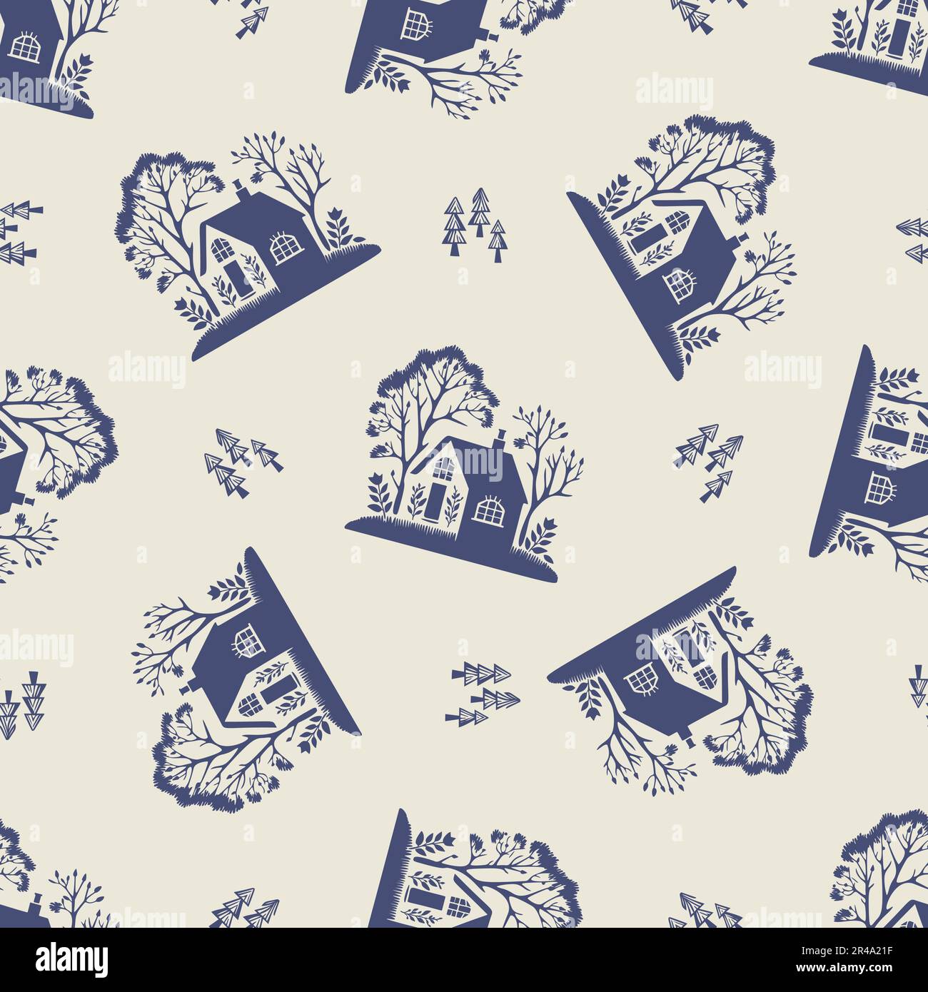 Masculine block print house vector pattern. Seamless sketchy city ...