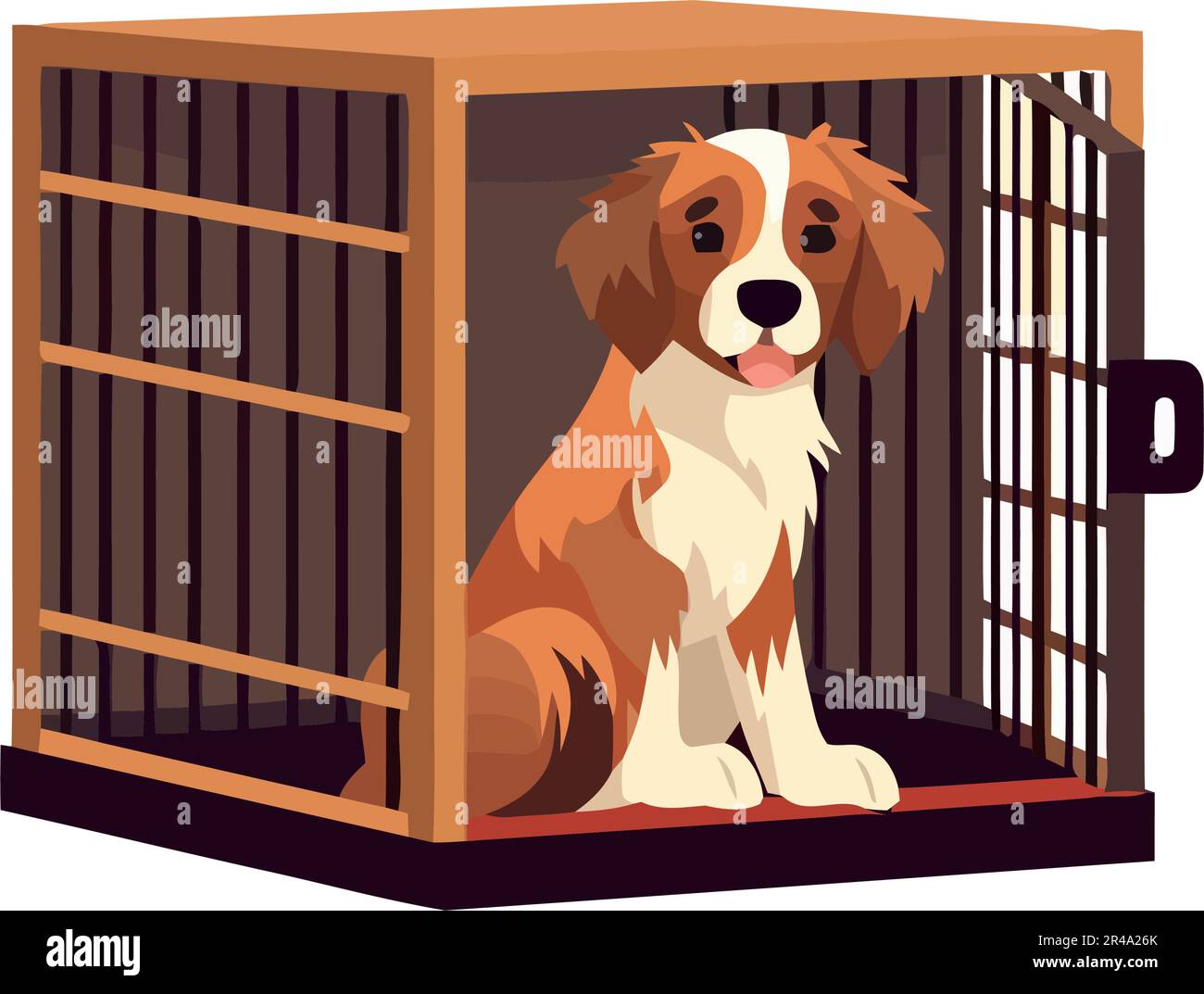 Cute puppy sitting in wooden crate, smiling Stock Vector Image & Art ...