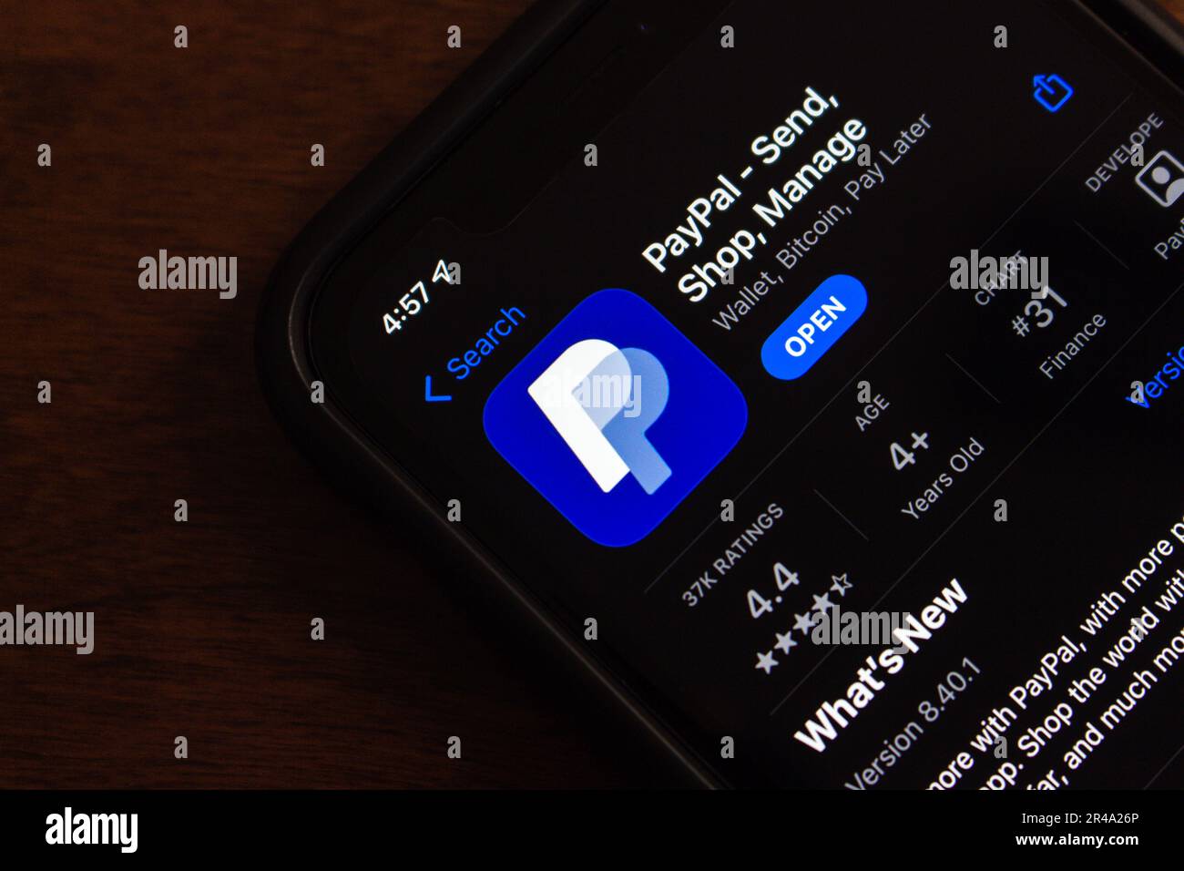 PayPal app seen in an App Store on an iPhone. PayPal is a payment platform that allows users to ...