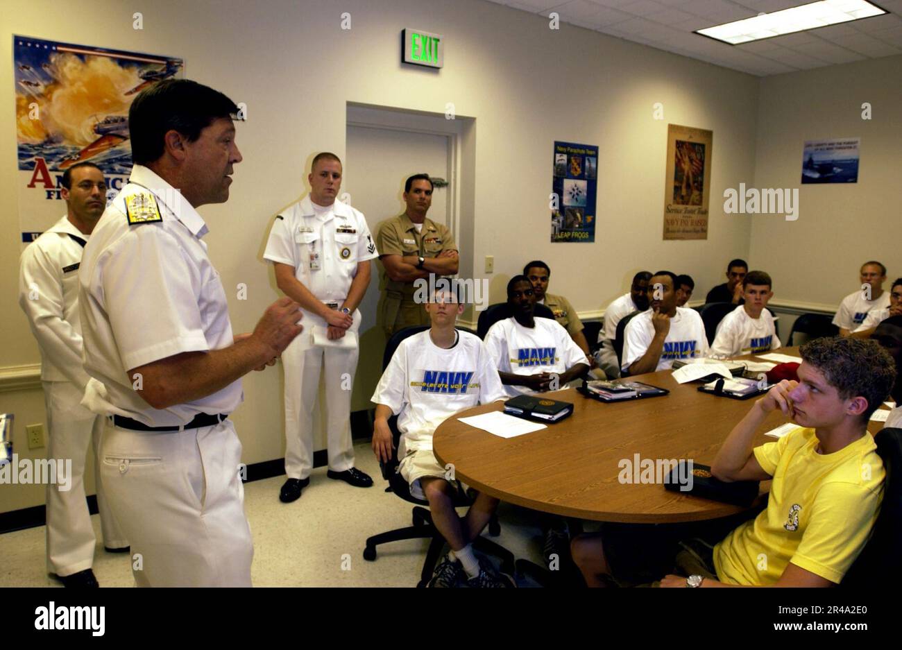 US Navy Royal Navy Director of Naval Recruiting Commodore speaks to a ...