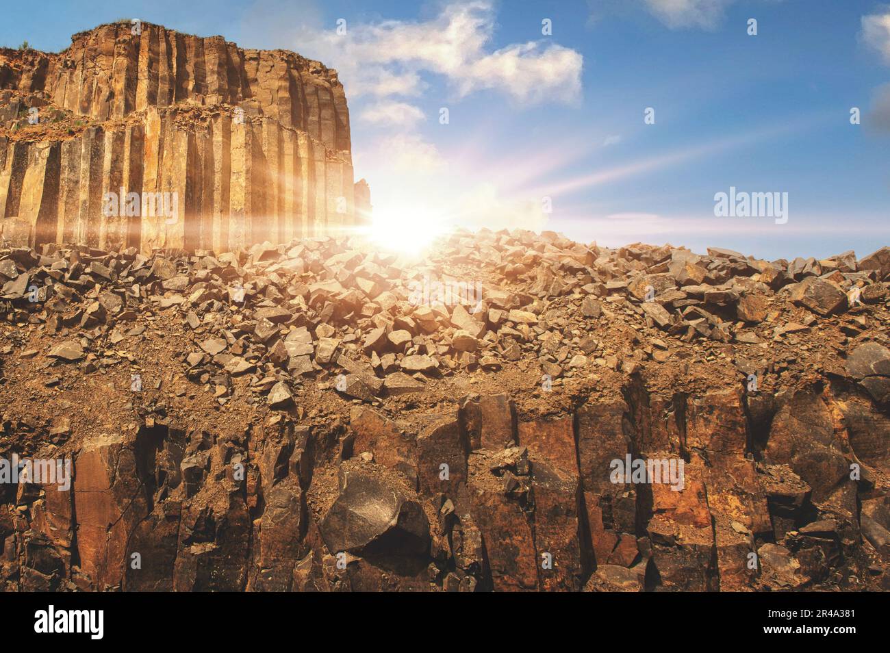 Desert landscape at dawn. Mountain in the desert. Desert with mountain ...