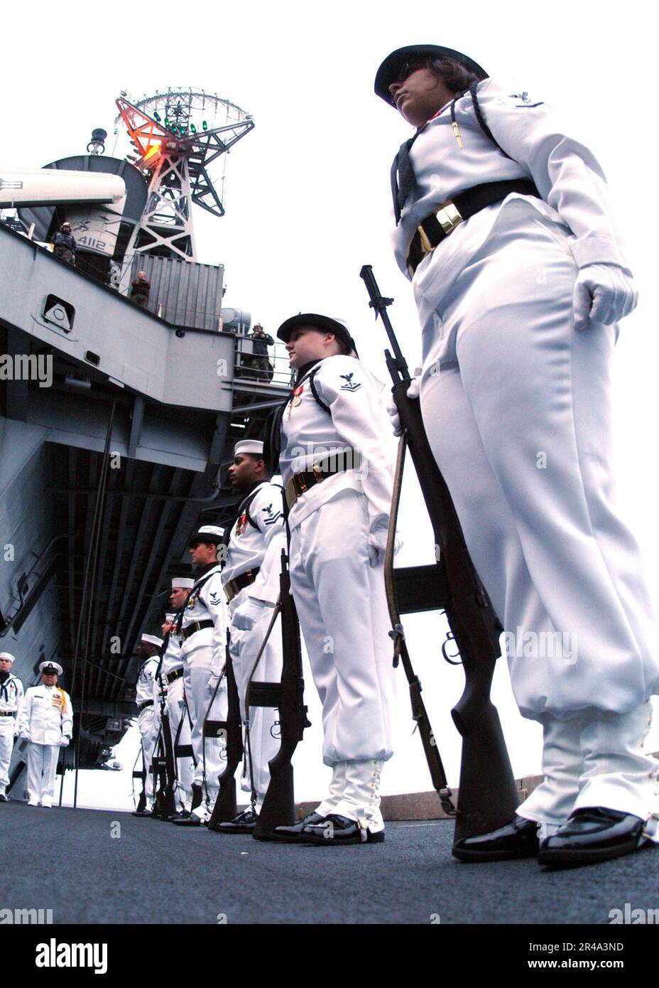 US Navy Ceremonial Guard Members assigned to the Nimitz-class aircraft carrier USS Carl Vinson ...