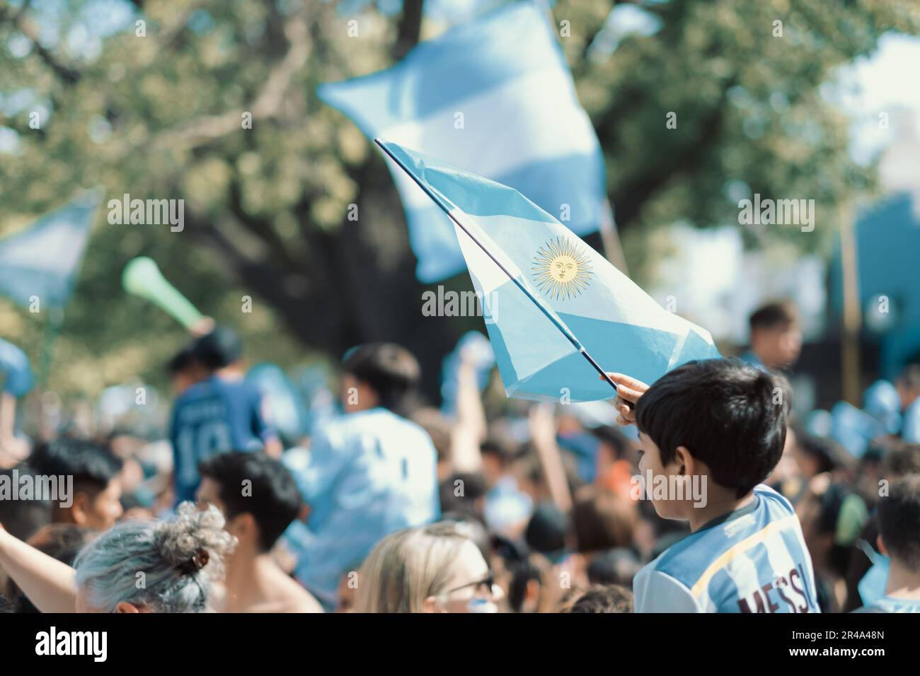 A crowd of Argentinian people celebrating Qatar 2022 Victory Fifa World ...