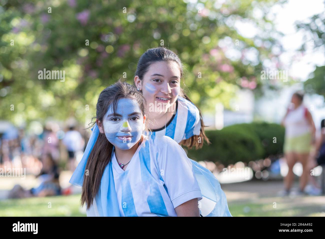 A crowd of Argentinian people celebrating Qatar 2022 Victory Fifa World ...