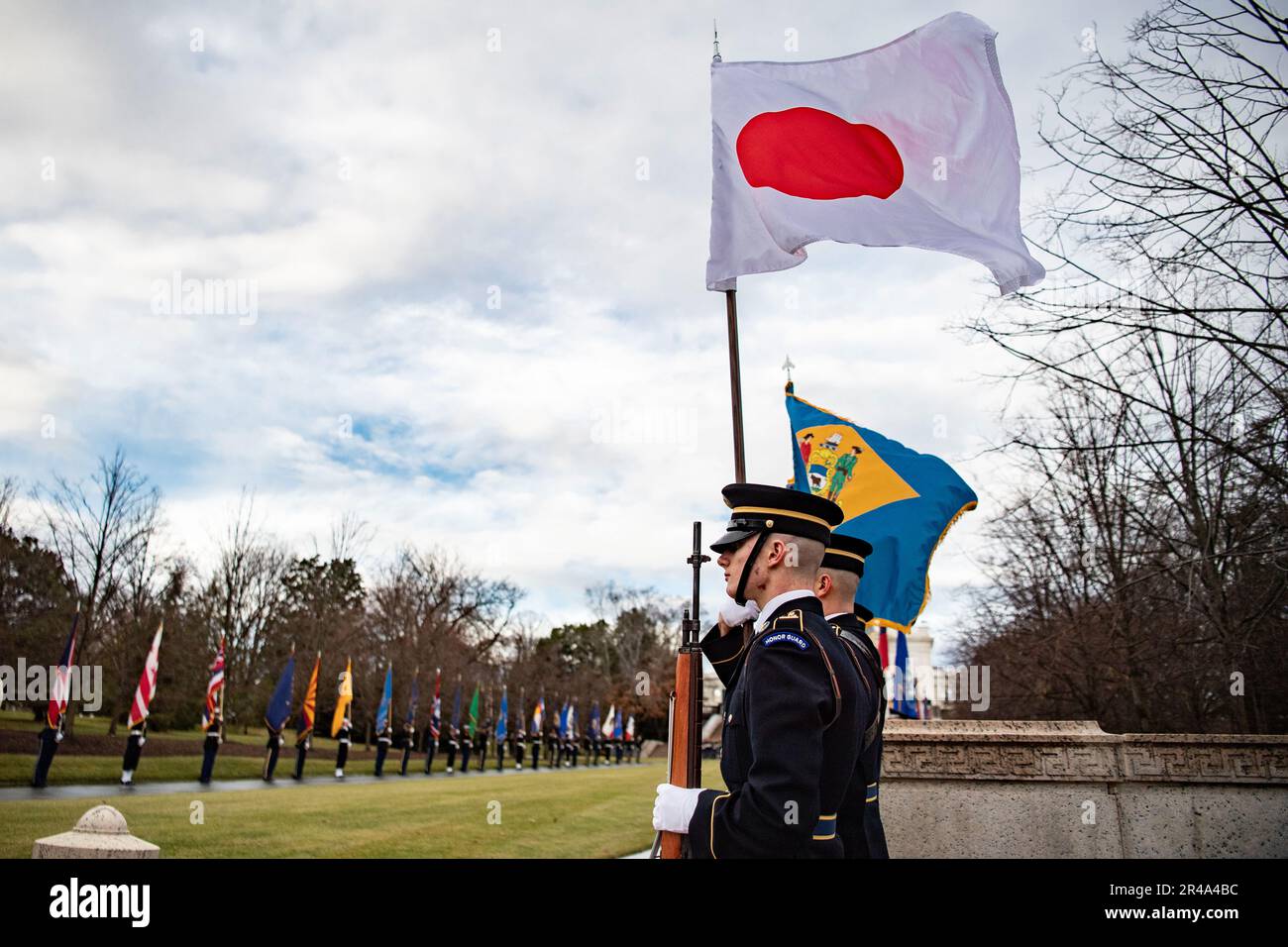 A color guard from the 3d U.S. Infantry Regiment (The Old Guard) carry ...
