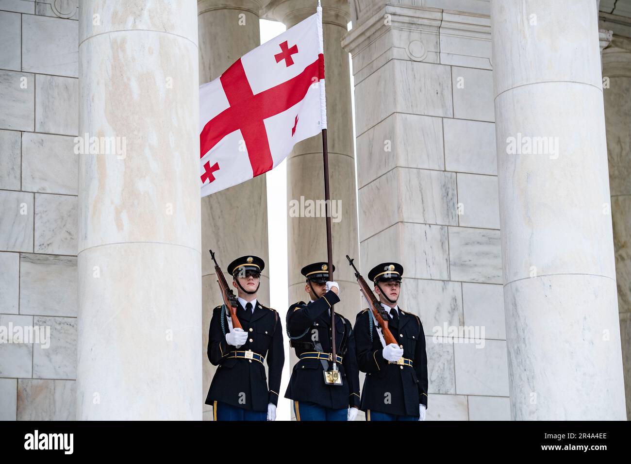 A color guard from the 3d U.S. Infantry Regiment (The Old Guard) carry ...
